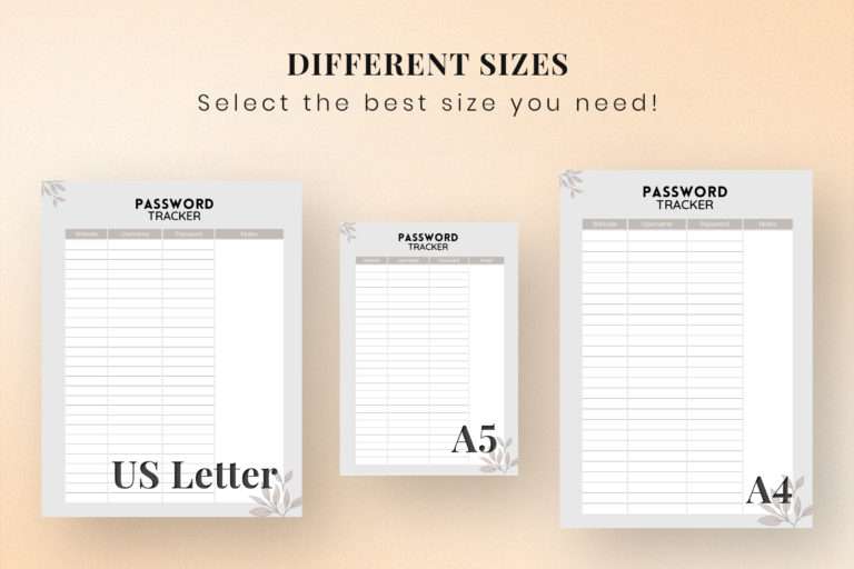 Password Keeper Printable | A4 Password | A5 Password | US
