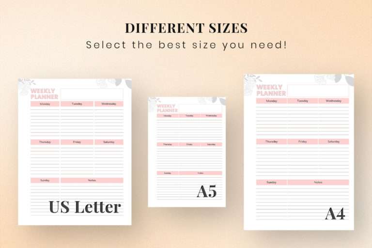 A4 and A5 One Page Weekly Planner US Letter Size | SnapyBiz