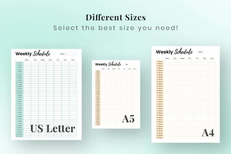 Editable Half-Hour Weekly Schedule