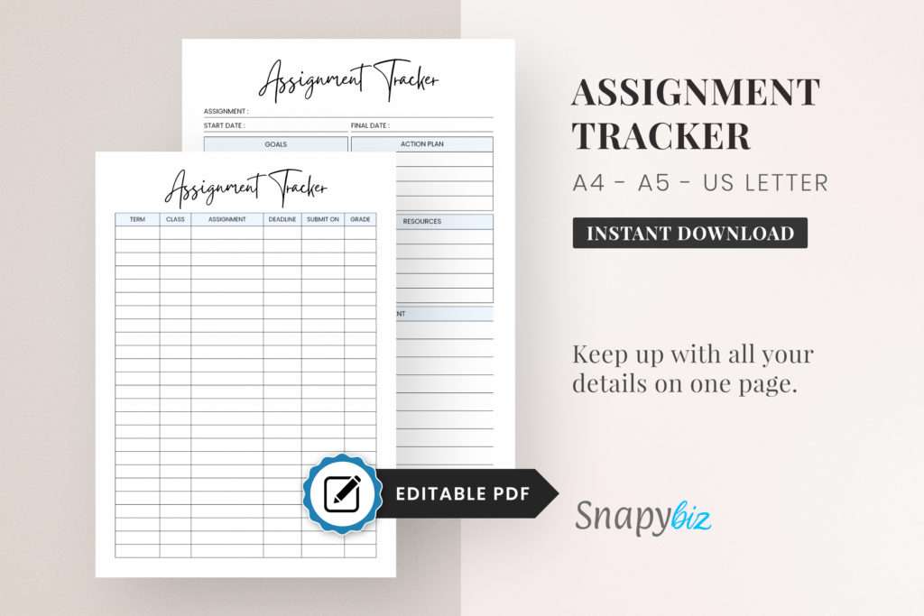 Assignment Tracker Sheet | SnapyBiz