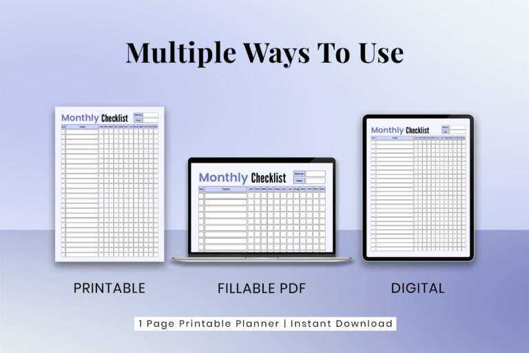 Monthly Checklist Printable Planner PDF