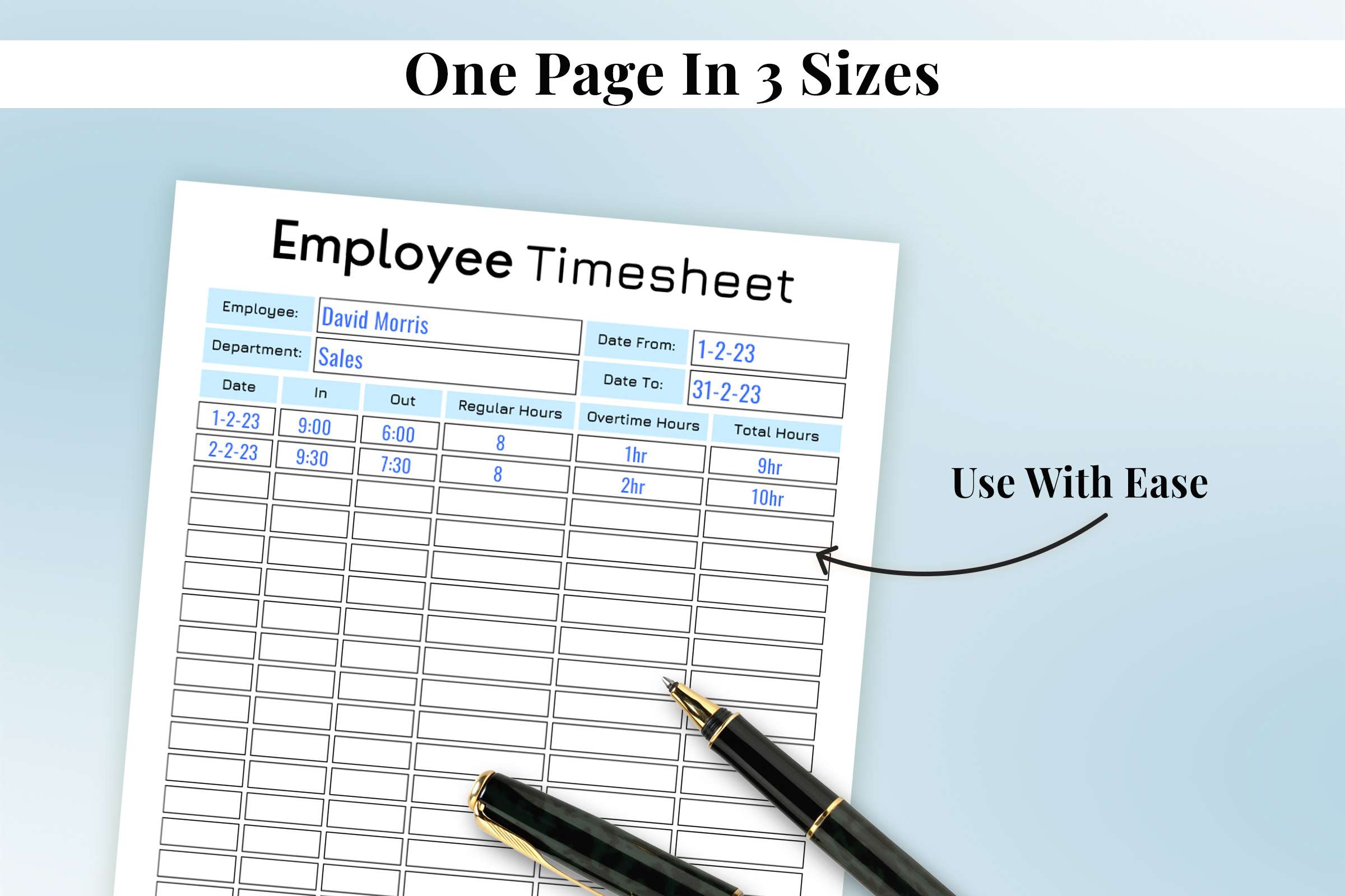 Fillable Employee Timesheet Printable Planner PDF | SnapyBiz
