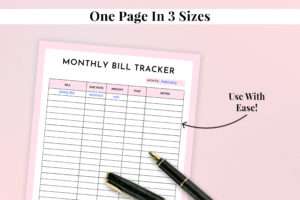 Fillable Monthly Bill Tracker Printable