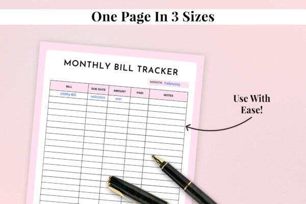 Fillable Monthly Bill Tracker Printable