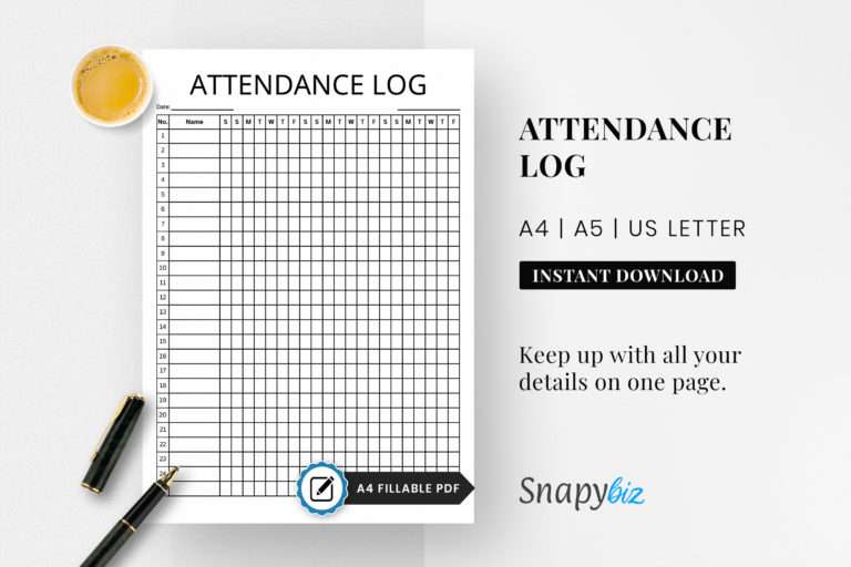 Attendance Sheet, Attendance Log, Tracker | SnapyBiz