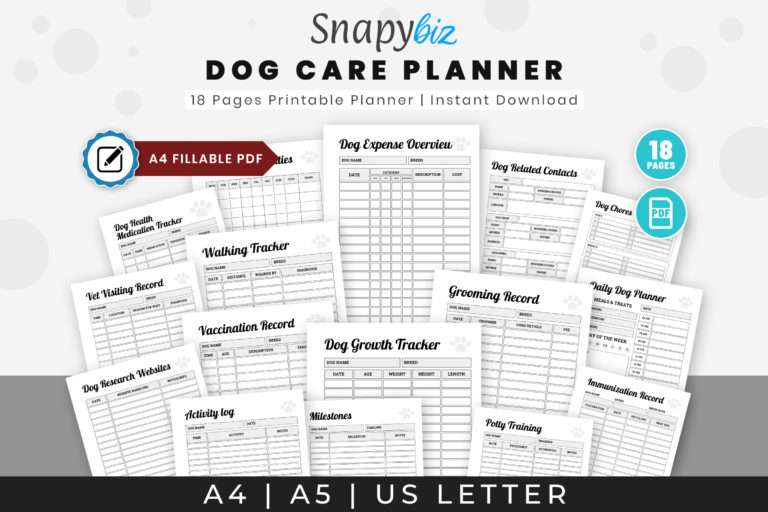 Dog Care Planner Printable | SnapyBiz