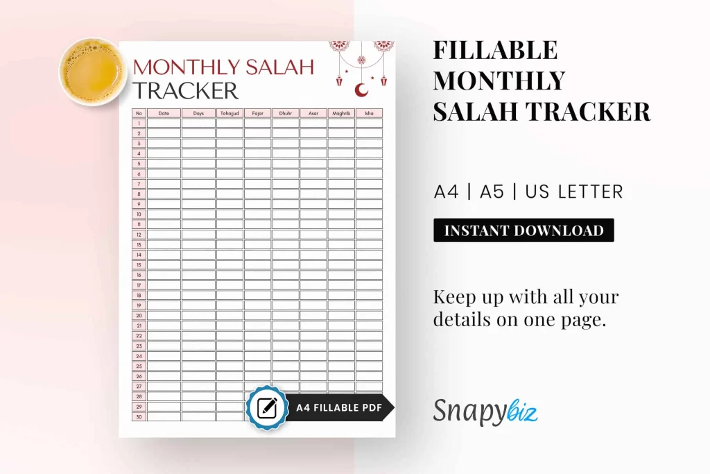 Monthly Salah Tracker | SnapyBiz