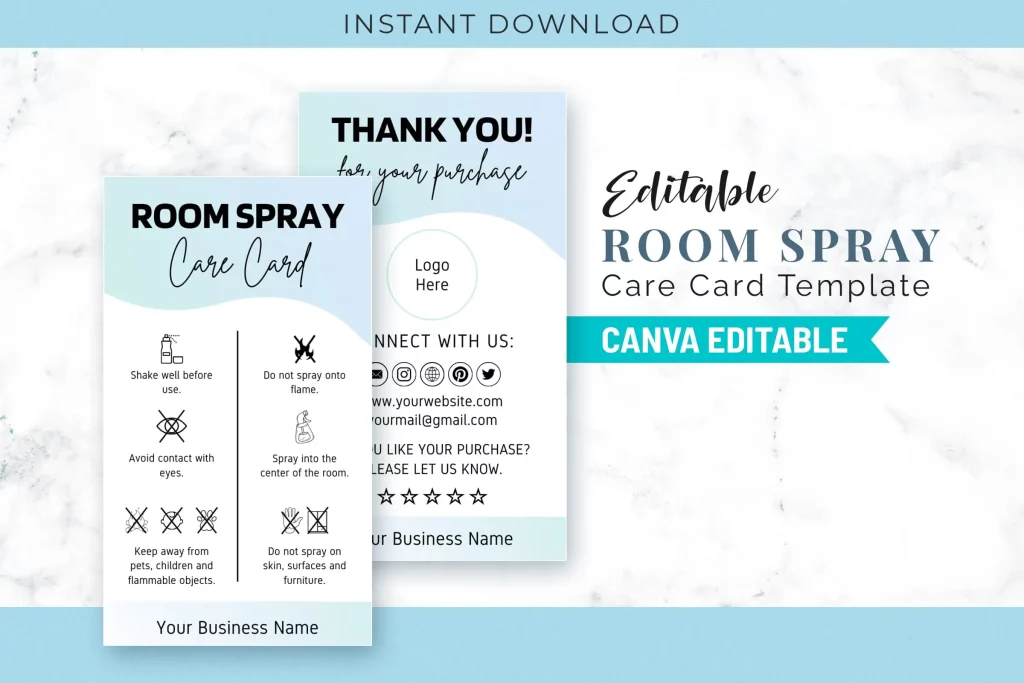 Editable Room Spray Care Card Template | SnapyBiz