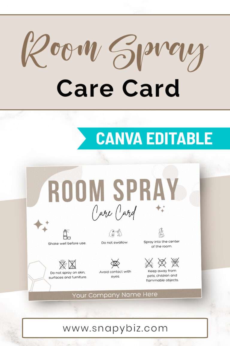 Room Spray Care Card Editable Template | SnapyBiz