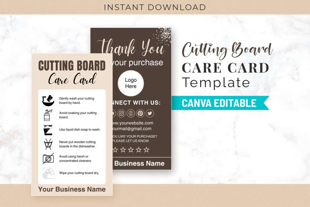 Editable Cutting Board Care Card Template | SnapyBiz