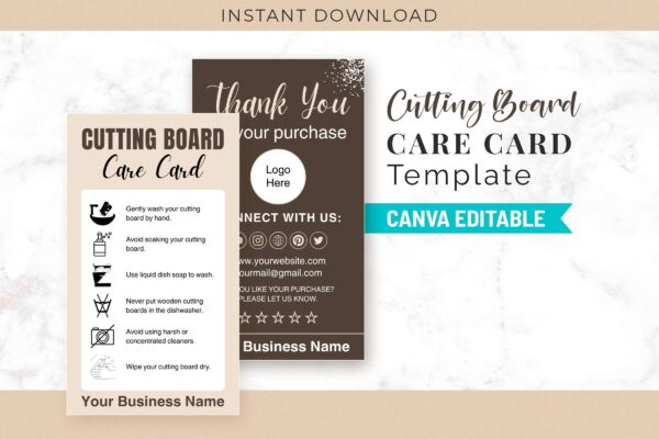 Editable Cutting Board Care Card Template | SnapyBiz