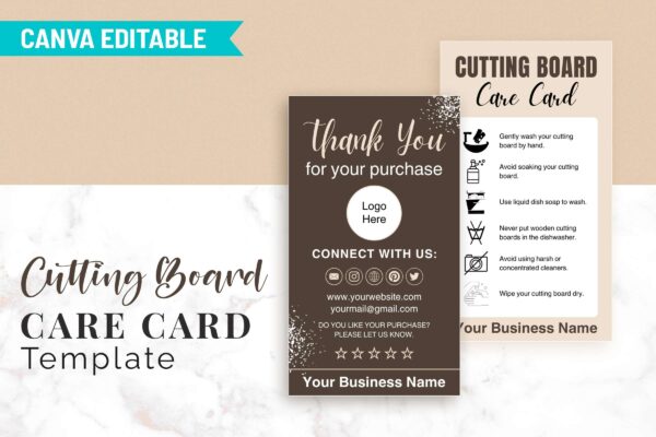 Editable Cutting Board Care Card Template | SnapyBiz