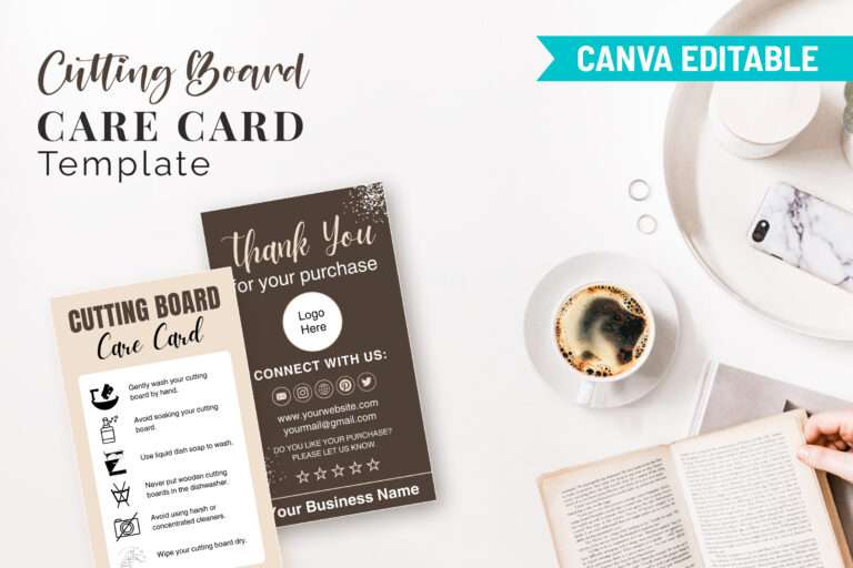 Editable Cutting Board Care Card Template | SnapyBiz