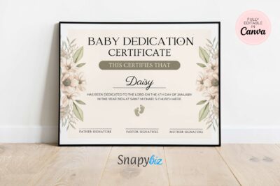 Editable Baby Dedication Certificate | SnapyBiz