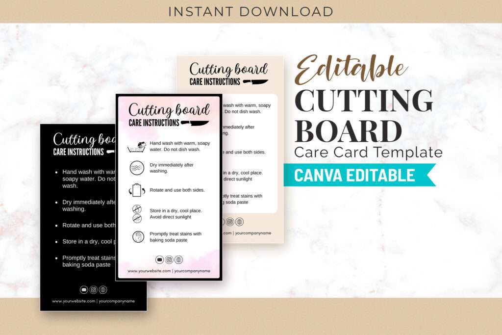 Editable Cutting Board Care Card Template | SnapyBiz