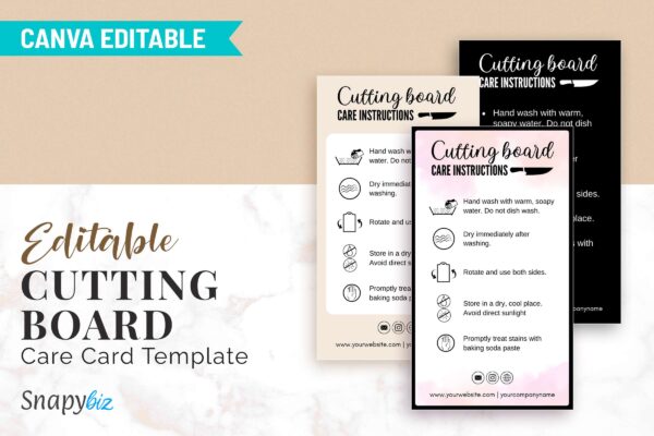 Editable Cutting Board Care Card Template | SnapyBiz