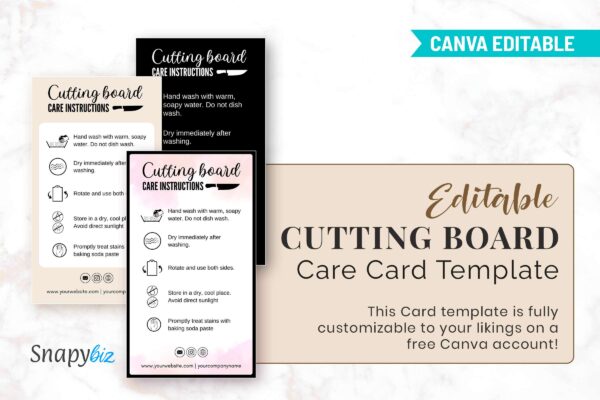 Editable Cutting Board Care Card Template | SnapyBiz
