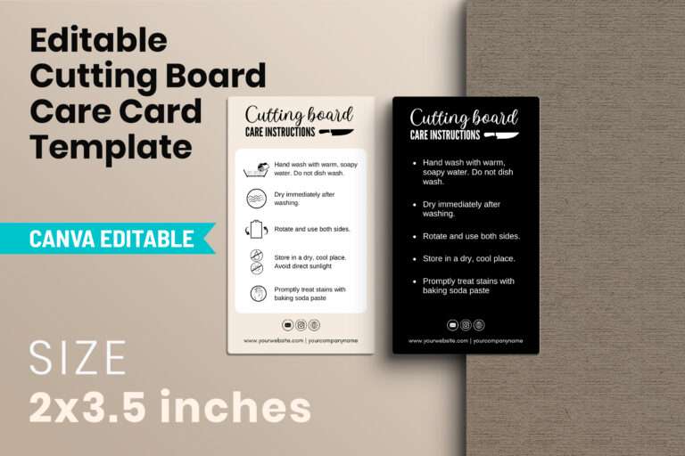 Editable Cutting Board Care Card Template | SnapyBiz