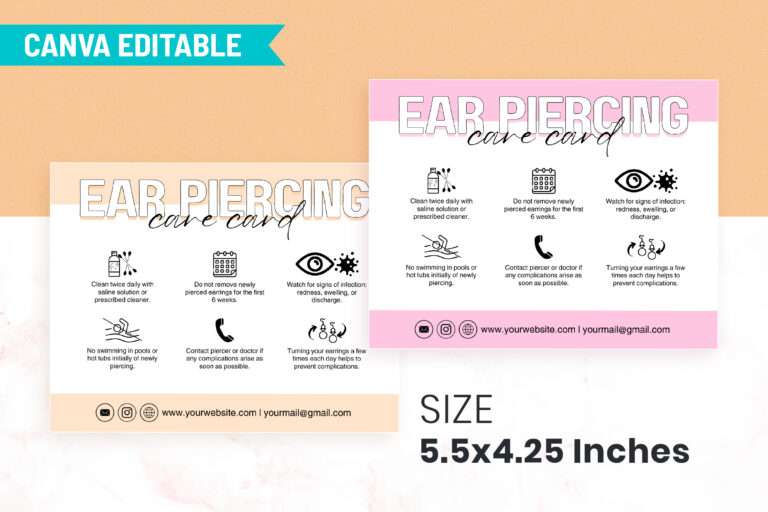 Editable Ear Piercing Care Instructions | SnapyBiz