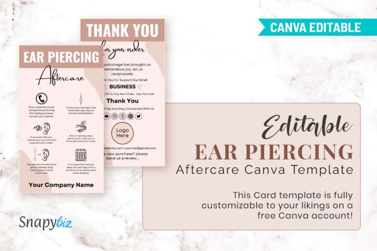 Editable Ear Piercing Aftercare Template | SnapyBiz