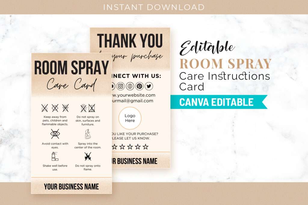 Editable Room Spray Care Instructions Card | SnapyBiz