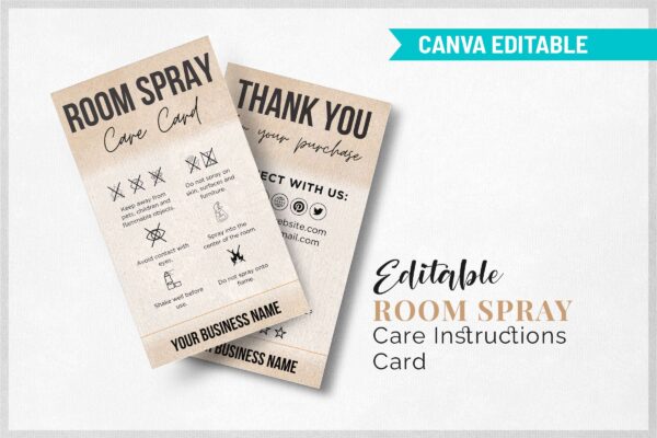 Editable Room Spray Care Instructions Card | SnapyBiz