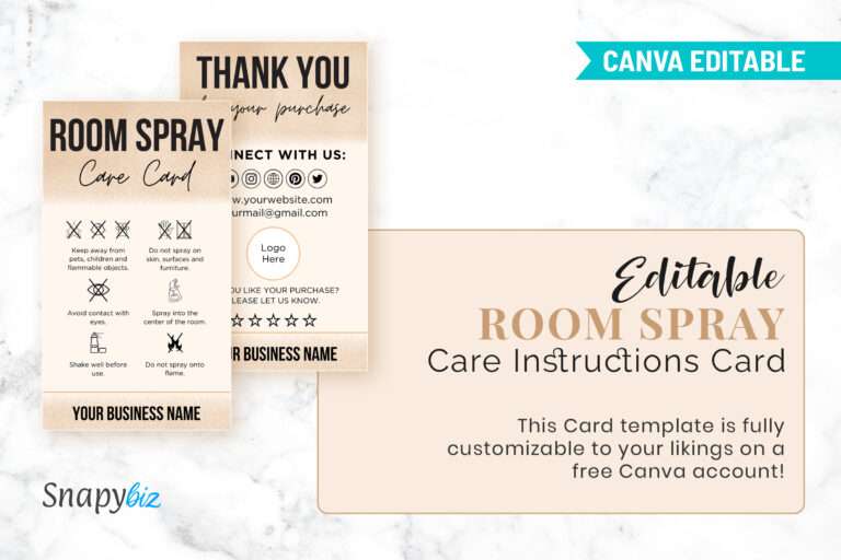 Editable Room Spray Care Instructions Card | SnapyBiz