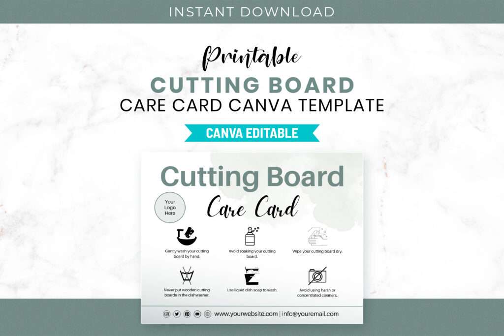 Editable Cutting Board Care Card Template | SnapyBiz