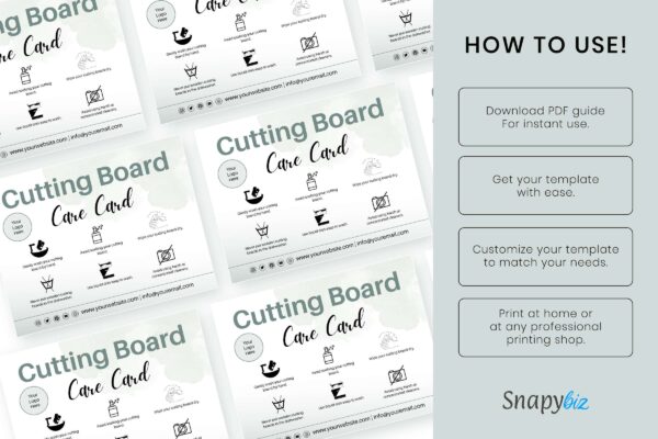 Editable Cutting Board Care Card Template | SnapyBiz
