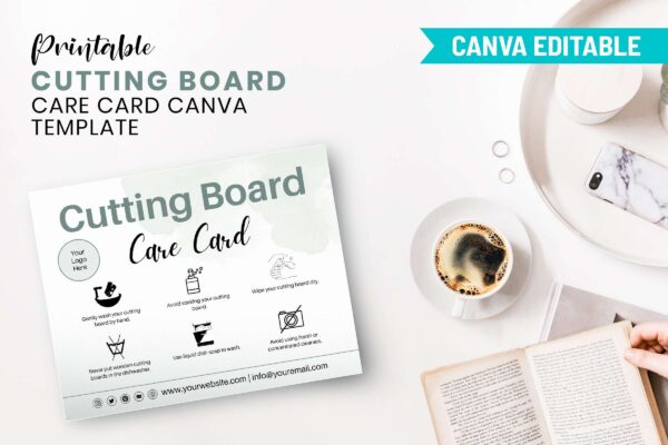 Editable Cutting Board Care Card Template | SnapyBiz