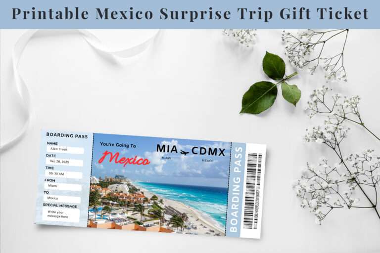Printable MEXICO Surprise Trip Gift Ticket | SnapyBiz