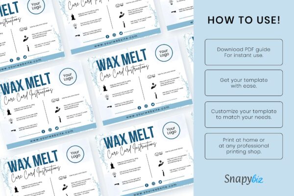 WAX Melt Care Card Instructions Guide | SnapyBiz