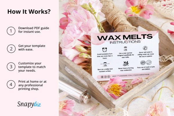 Wax Melt Care Instructions Card | SnapyBiz