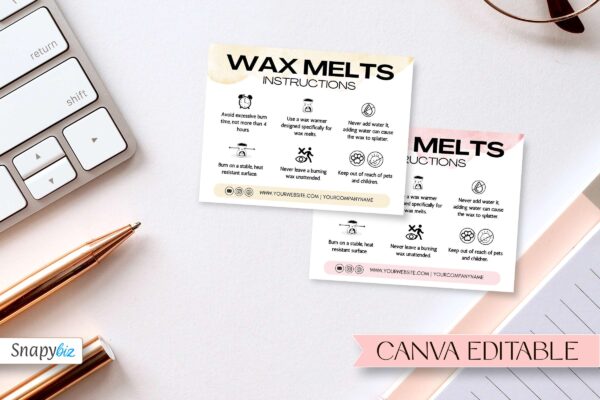 Wax Melt Care Instructions Card | SnapyBiz