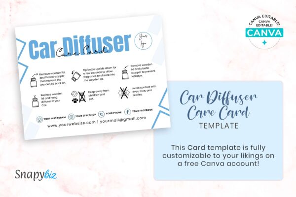 Car Diffuser Care Card Template | SnapyBiz
