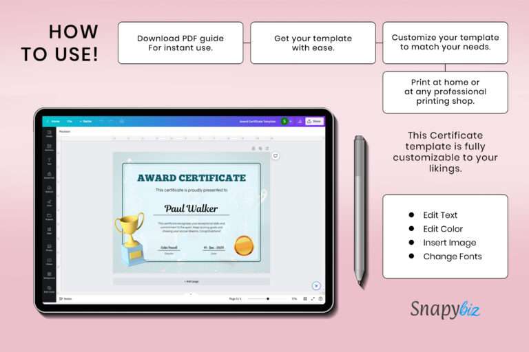 Award Certificate Editable Template | SnapyBiz