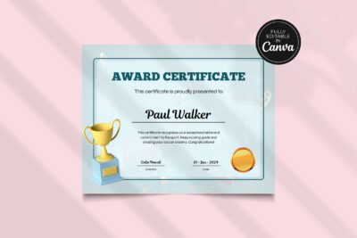 Award Certificate Editable Template | SnapyBiz