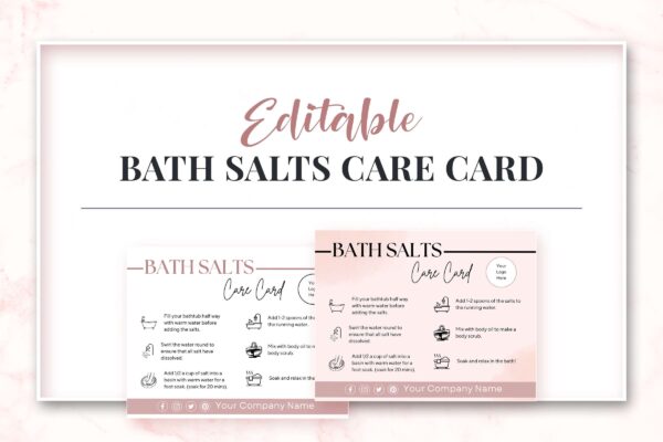 Editable Bath Salts Care Card Template | SnapyBiz