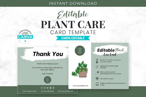 Editable Plant Care Card Template | SnapyBiz