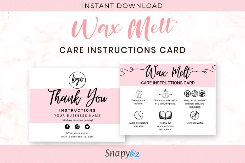 Wax Melt Care Instructions Card | SnapyBiz