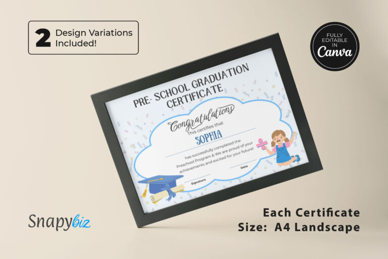 Editable Graduation Certificate Canva Template | SnapyBiz