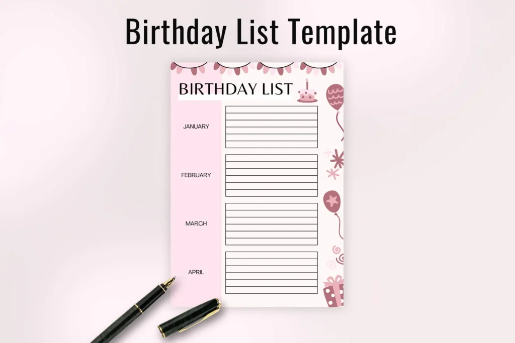 Free Printable Birthday List PDF | SnapyBiz
