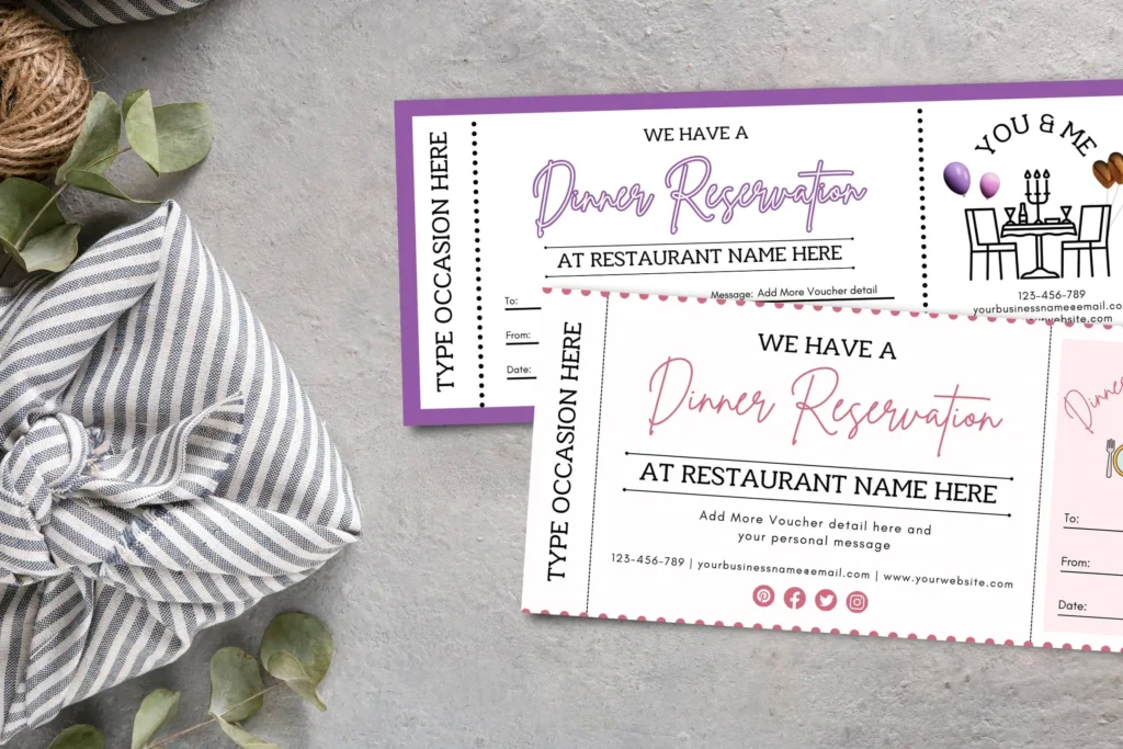 Editable Dinner Gift Certificate Canva Templates | SnapyBiz
