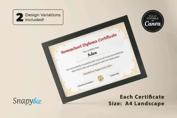 Editable Homeschool Diploma Printable Templates | SnapyBiz
