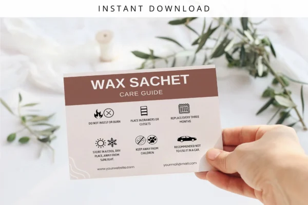 Wax Sachet Care Card Canva Editable Template | SnapyBiz