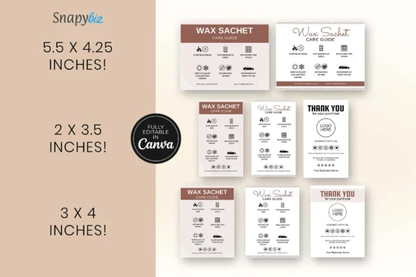 Wax Sachet Care Card Canva Editable Template | SnapyBiz