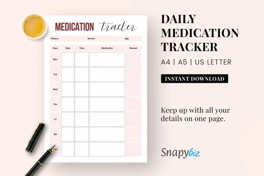 Free Printable Daily Medication Tracker | SnapyBiz