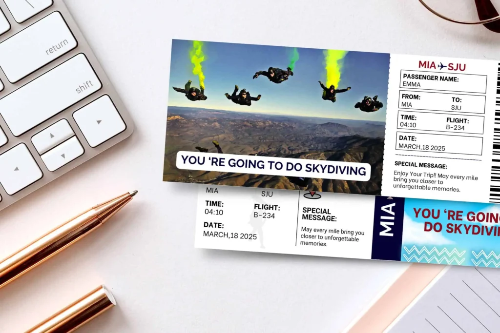 Editable Skydive Gift Ticket Voucher Template | SnapyBiz