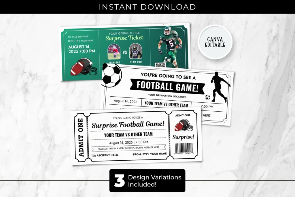 Football Ticket Canva Editable Template | SnapyBiz